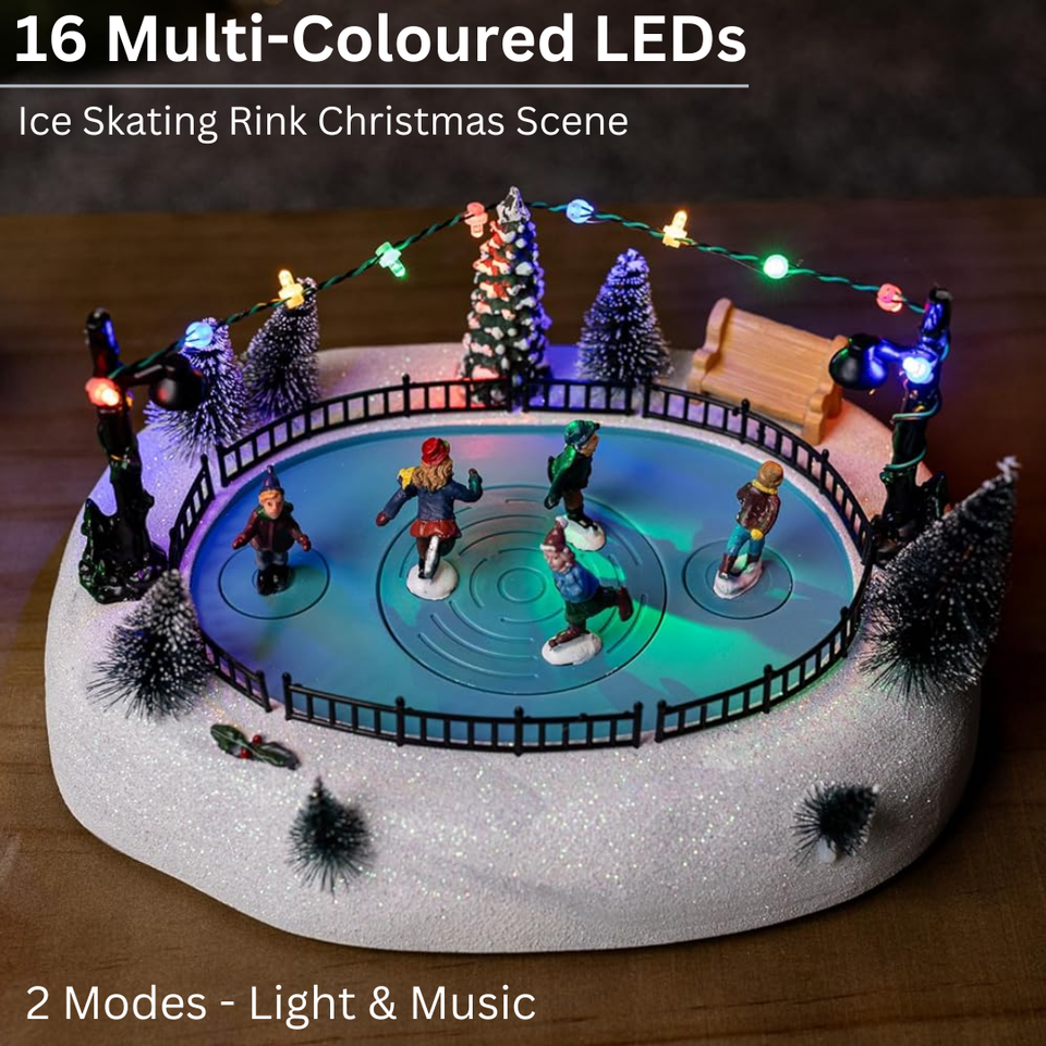 Christmas Village Scene Decoration Ice Skating Musical Moving Ornament ...