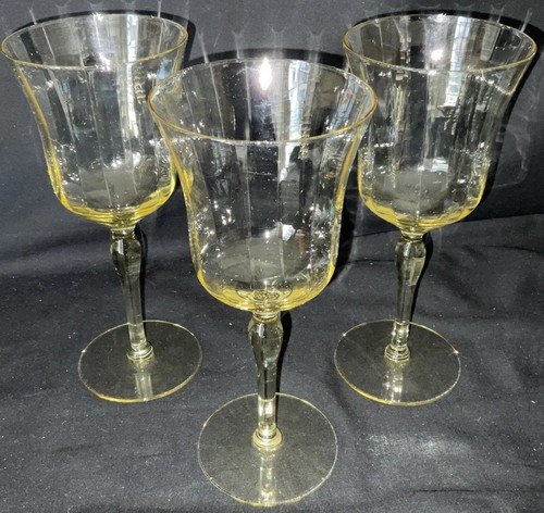 Set Of 3 Yellow FLluted Ribbed Opalescent Depression Water Goblets | eBay
