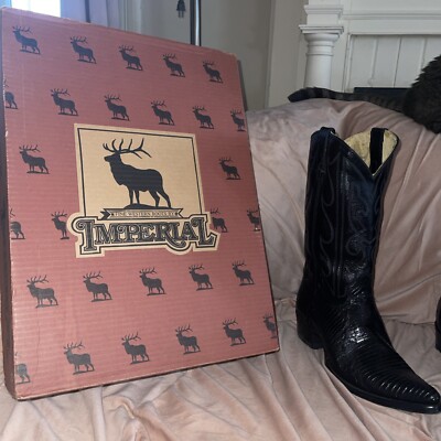 Imperial Western Boots Men 11 D Black Lizard | eBay