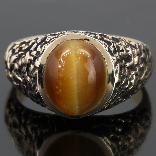 Vintage Men's 10K & 9.5kYellow Gold Nugget Tiger's Eye Cocktail Ring by ...