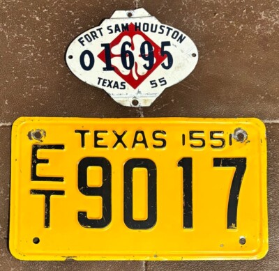 Texas 1955 License Plate # ET9017 & MILITARY FORT SAM HOUSTON TOPPER ...