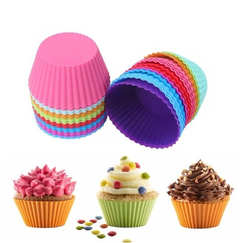 12x Silicone Cup Round DIY Cake Muffin Chocolate Cupcake Case Baking ...
