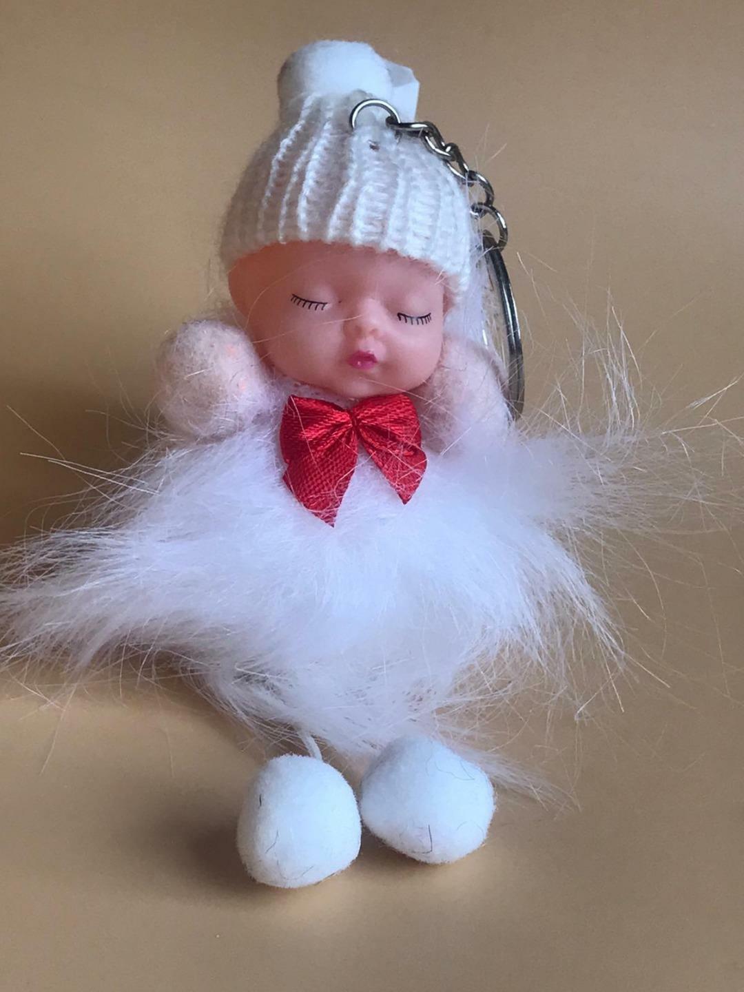 Baby Doll Keychains Sleeping Fur Rabbit Keyrings Decor Fluffy Pom Car ...