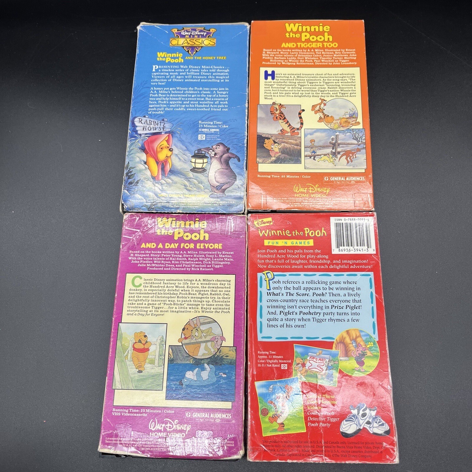 Lot Of 4 Winnie The Pooh VHS Cardboard Sleeves Playtime Mini Classics ...