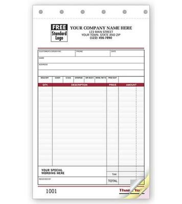 1000 Sales Slips Invoices 2 Part Carbonless / 5.66" x 8.5" / Nebs ...