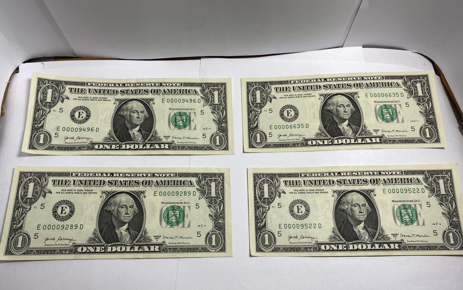 4 Digit Low Serial Numbers $1 One Dollar Bill Note Fancy Serial Numbers ...