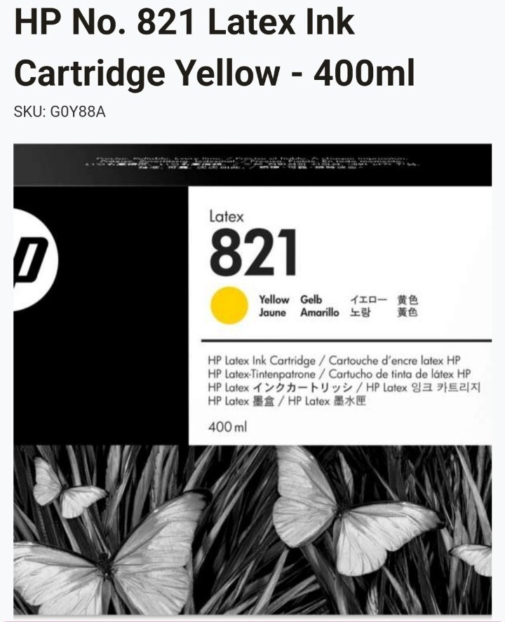HP 821 G0Y88A YELLOW 400ml Latex 110 Ink Cartridge Date OCT 2024 ...