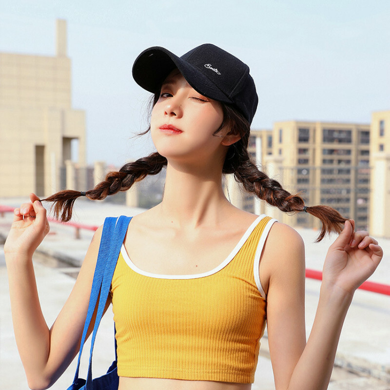 Lady Girls Embroidery Baseball Cap Solid Brim Adjustable Peaked Hat ...