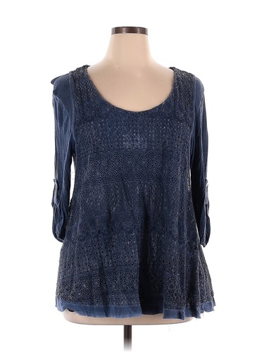 Indigo Thread Co. Women Blue 3/4 Sleeve Blouse L | eBay