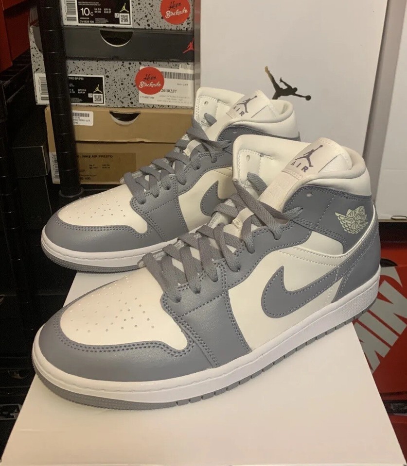 Nike Air Jordan 1 Mid Stealth Sail Grey White Shoes BQ6472-115 Women's ...