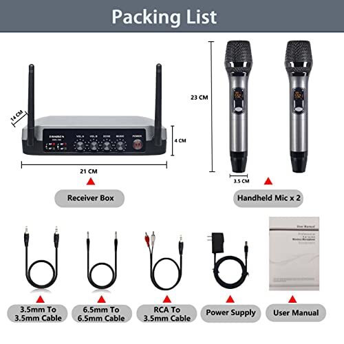 UHF Handheld Wireless Karaoke Microphone System with Echo Cordless Mic ...