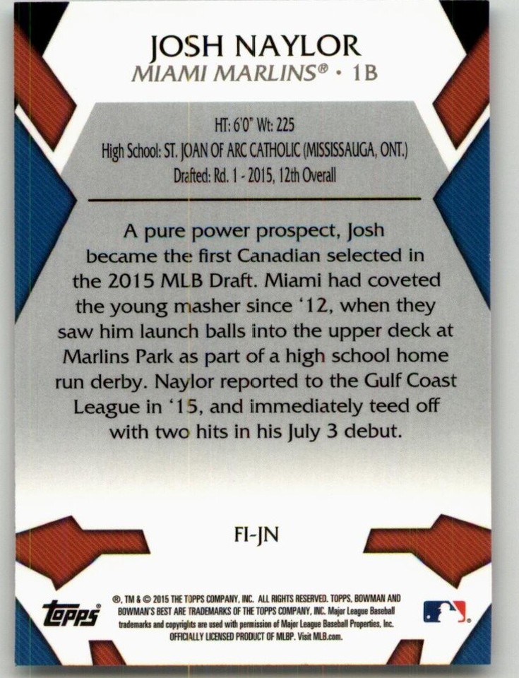 2015 Bowman's Best Josh Naylor First Impressions #FI-JN Miami Marlins ...