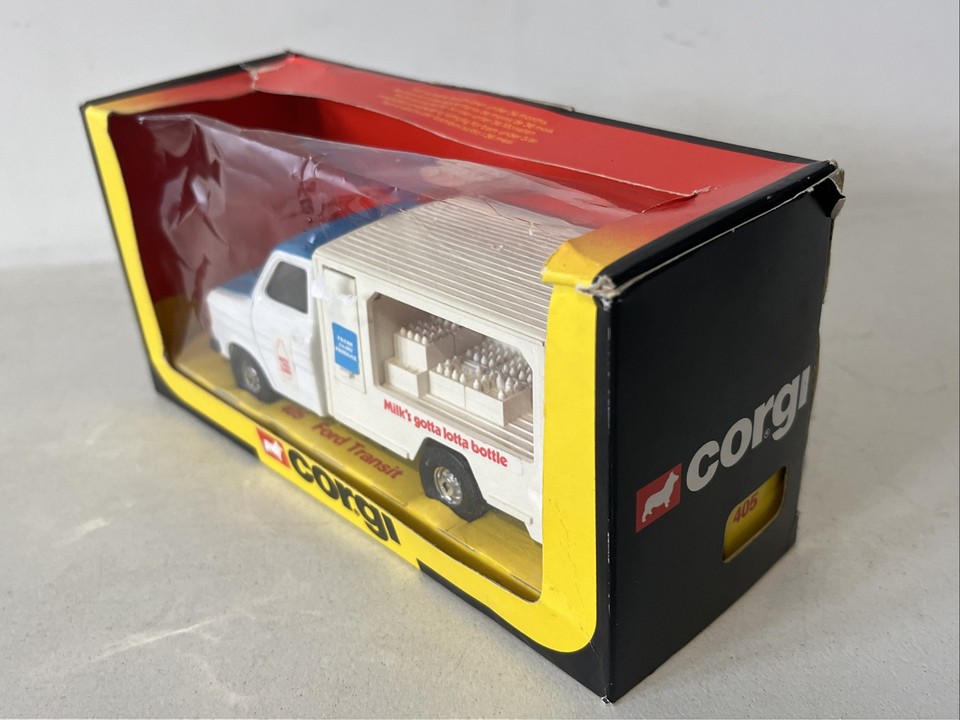 VINTAGE CORGI 405 FORD TRANSIT MILK FLOAT WHITE / BLUE VAN DIECAST ...