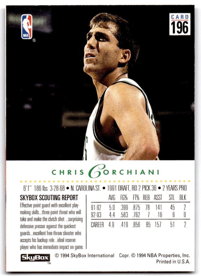 1993-94 SkyBox Premium #196 Chris Corchiani | eBay