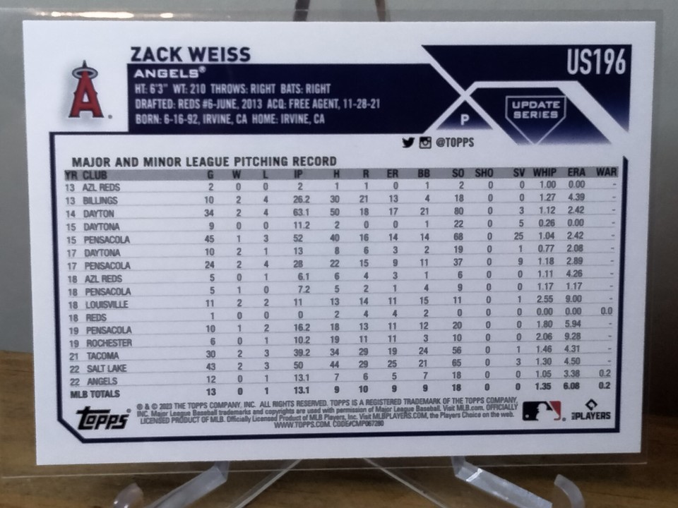 ZACK WEISS 2023 Topps Update Series Baseball Rookie Card #US196 LA ...