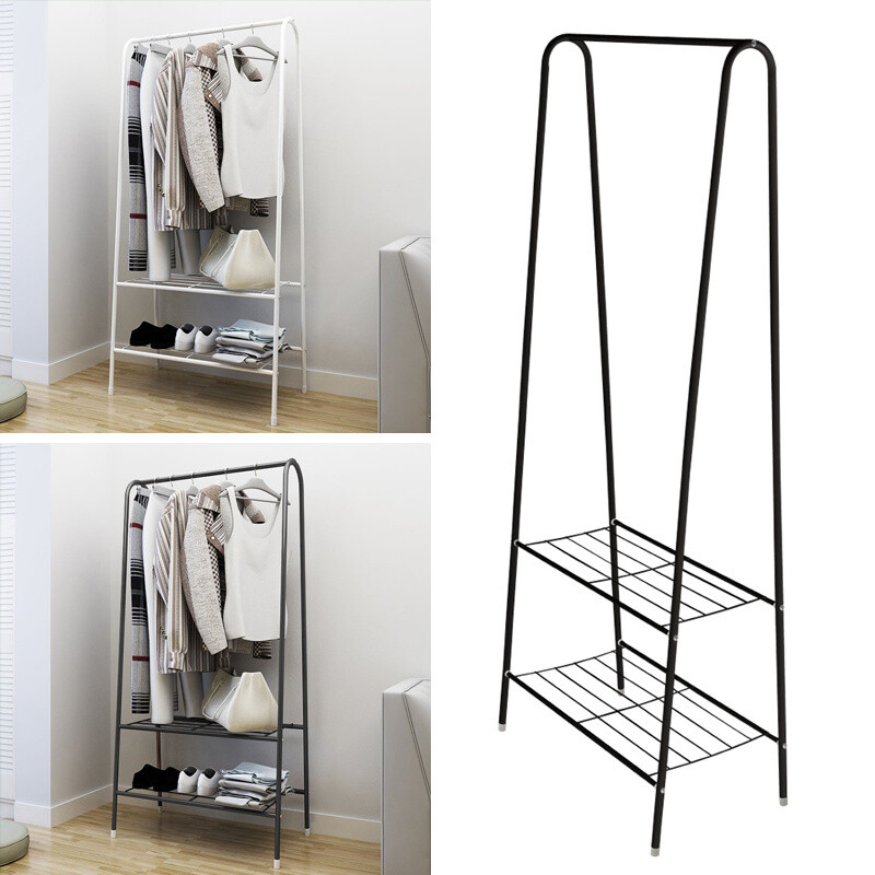 Narrow Clothes Rail Rack 2 Layer Metal Shelf Unit Garment Hanging ...