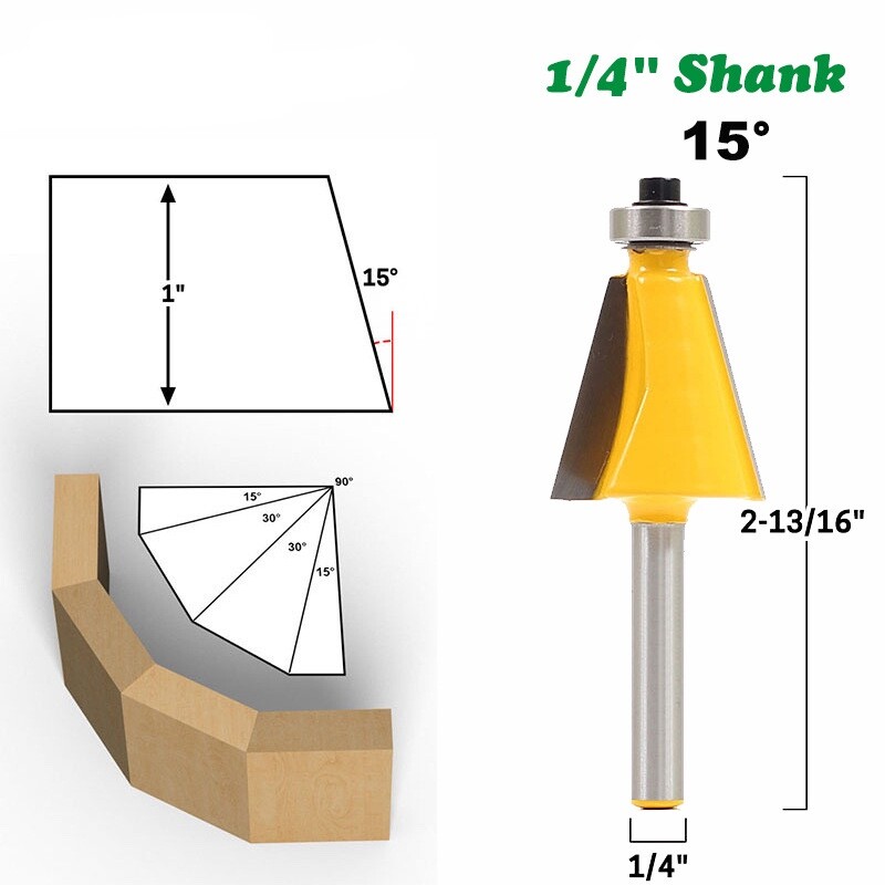 15 Degree Chamfer Bevel Edge Forming Router Bits - 1/4" Shank | eBay