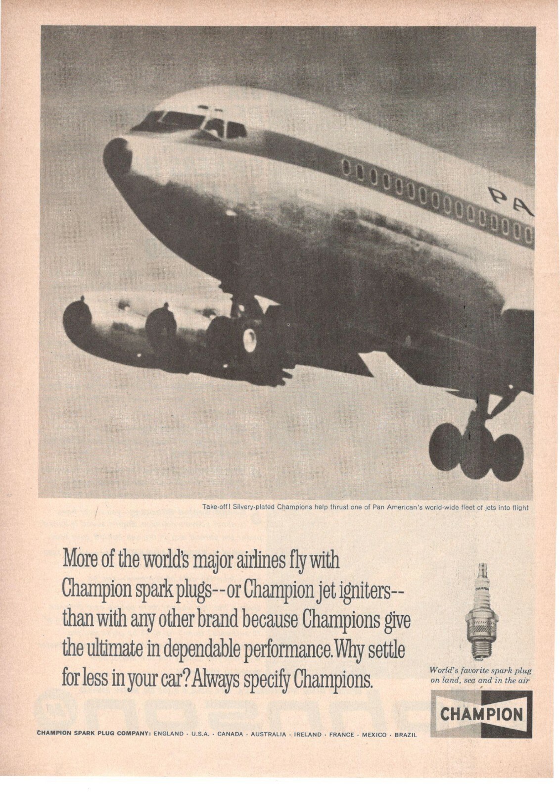 CHAMPION Candela Pubblicità 1 pagina 1963 jet PAN-AM AMERICAN | eBay