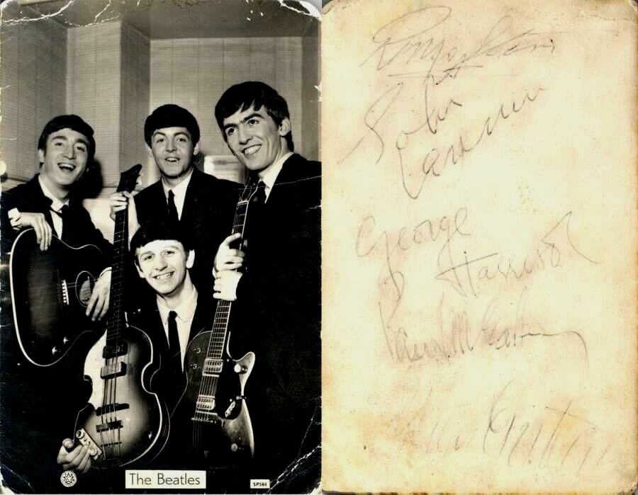 Signed BEATLES Original All 4+Brian Epstein PROMO Postcard 1963 w/COA ...