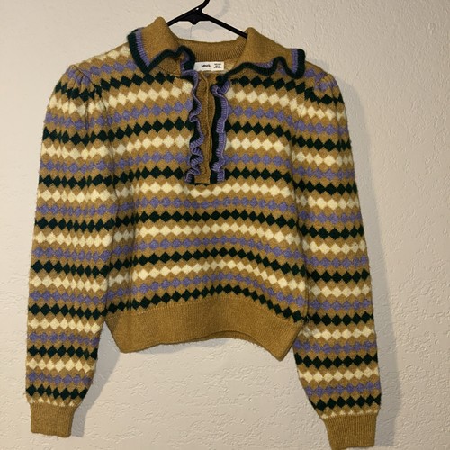 Mango MNG Women's Pullover Sweater Multi-Color Diamond Pattern Cozy ...