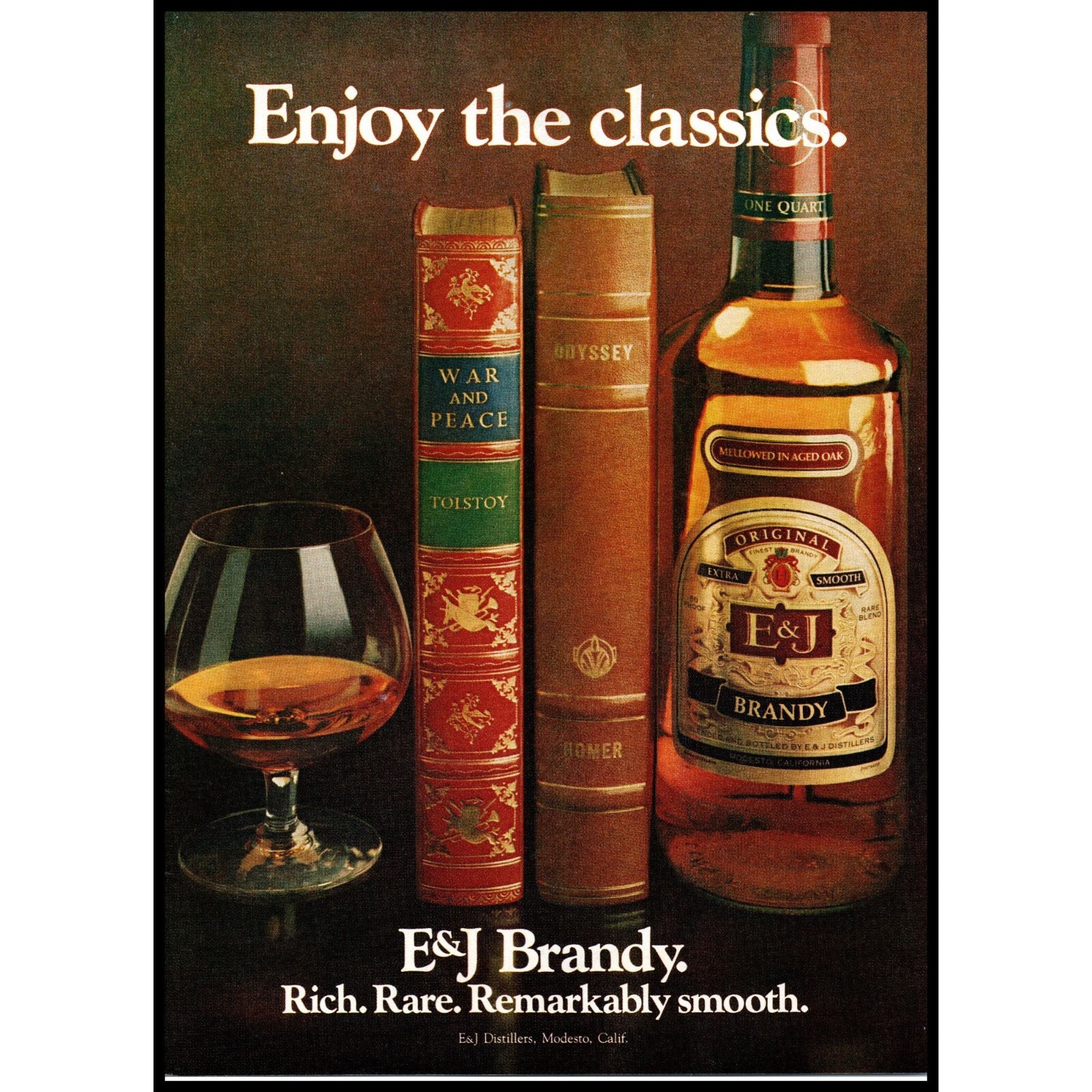 1978 E&J Brandy Vintage Print Ad Snifter Tolstoy Leather Bound Books ...
