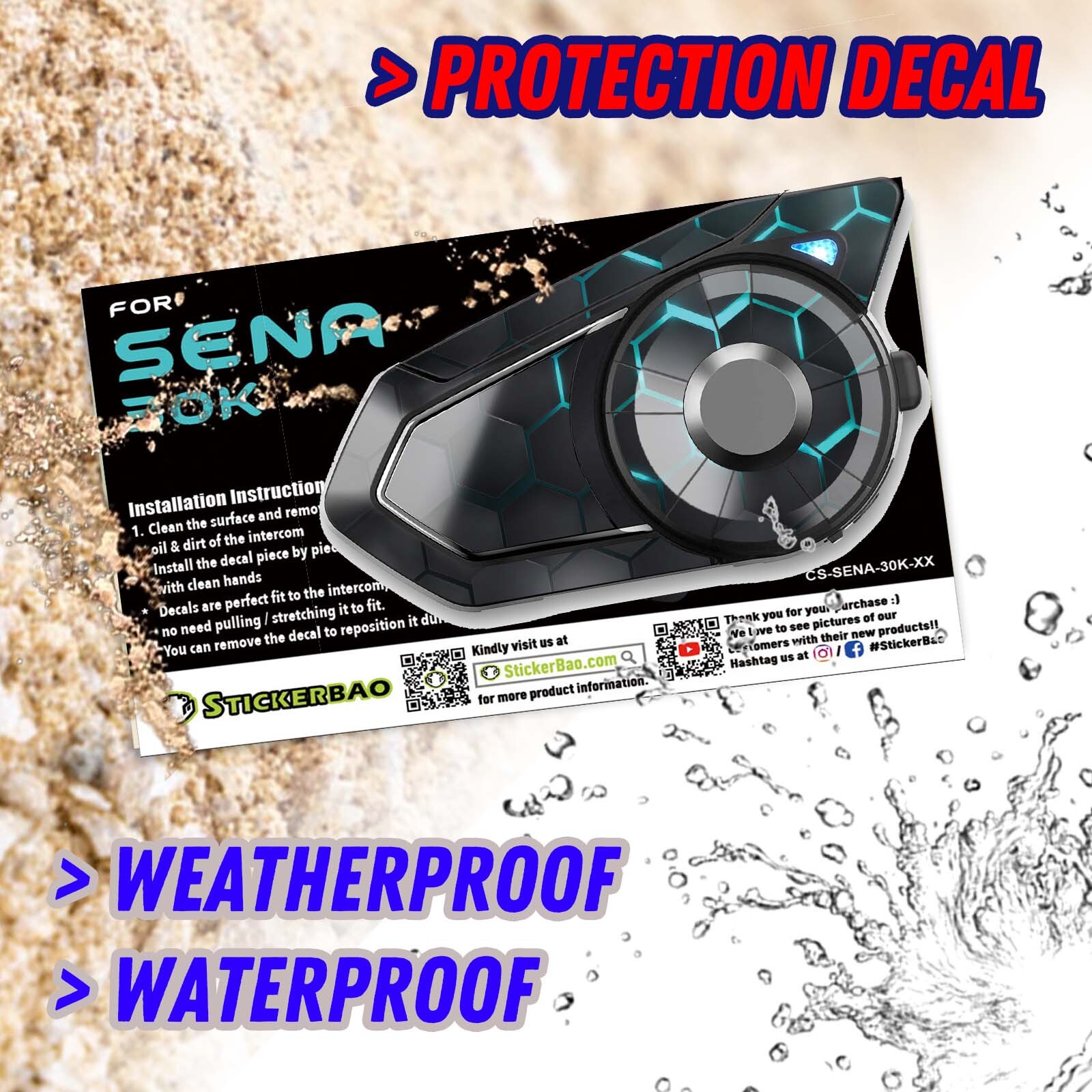 For SENA 30K Removable Skin Cover Sticker Protection Blue Flash | eBay