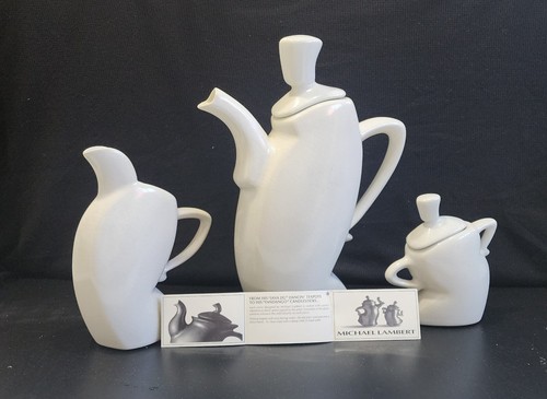 Michael Lambert Potter, Dancing Tea pot, sugar and creamer, Signed ...
