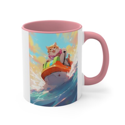 Colorful Coffee Mug 11oz Speed Boat Orange Tabby Cat Summer Time Anime ...