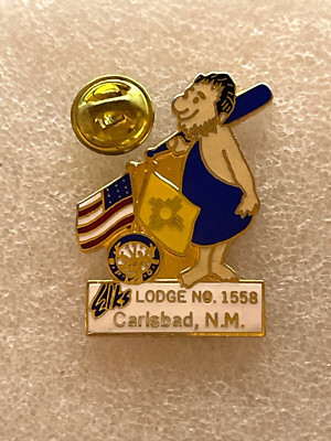 Elks Lodge NO 1558 Pin Lapel Carlsbad, N.M. Gold Tone Enamel Caveman ...