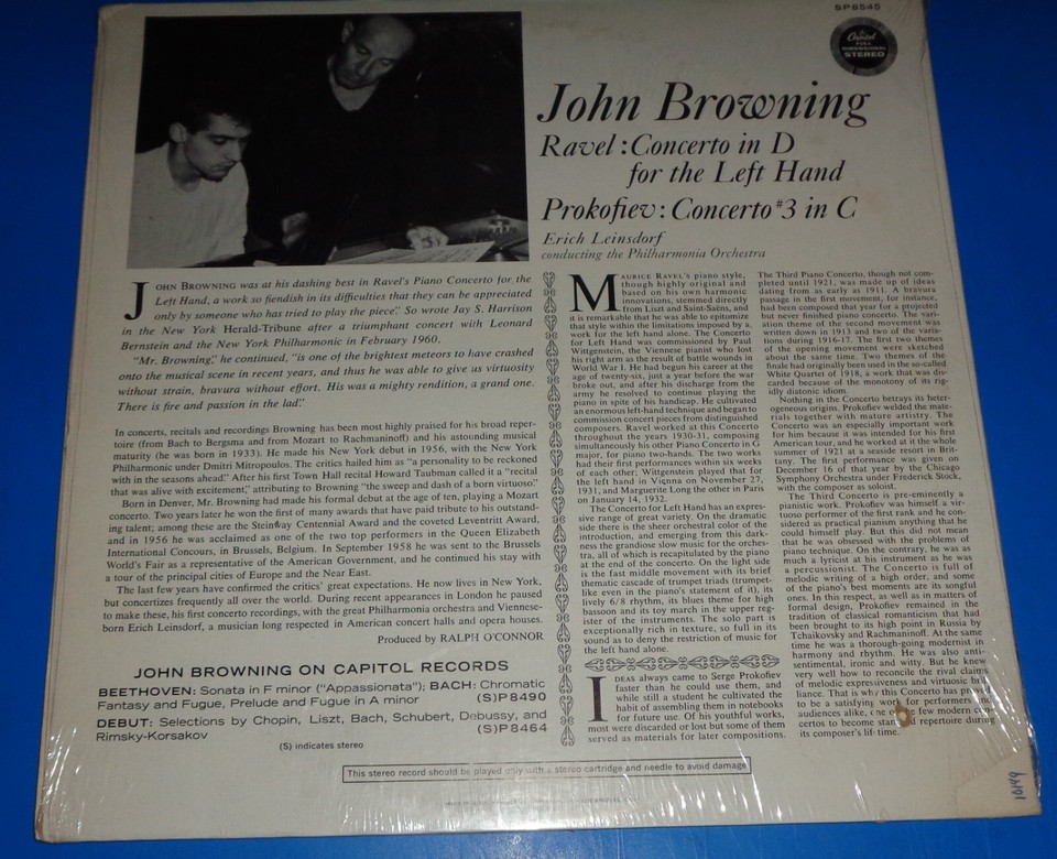 John Browning/Leinsdorf RAVEL/PROKOFIEV Piano Concertos - Capitol SP ...