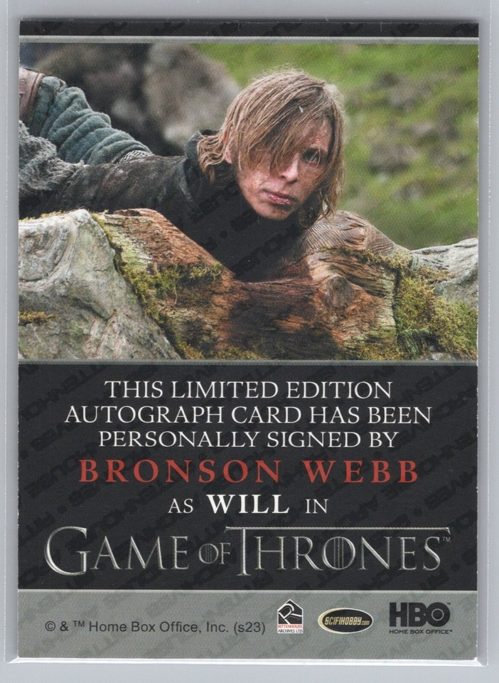 BRONSON WEBB as WILL - 2023 Game of Thrones Art & Images - Autograph ...