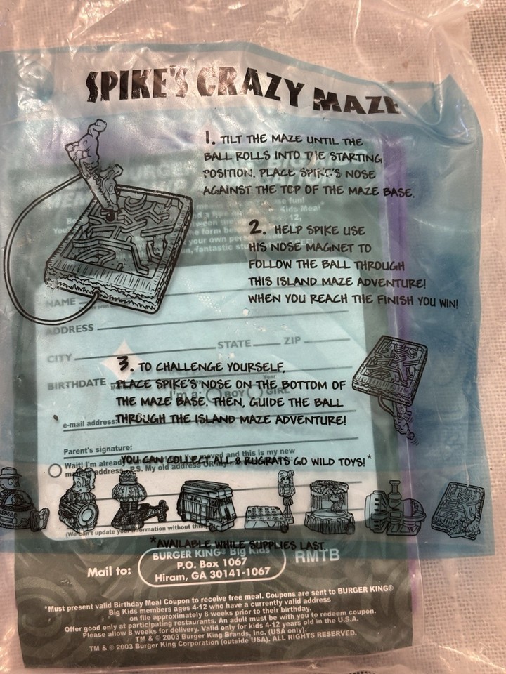 Vintage Burger King Kids Meal Premium Toy - Rugrats Go Wild "Spikes ...