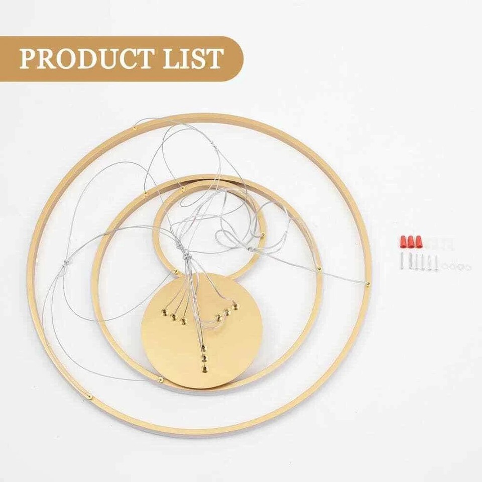 ZJVAIVE 60W Gold 3 Ring LED Hanging Pendant Light Fixture Dimmable w ...