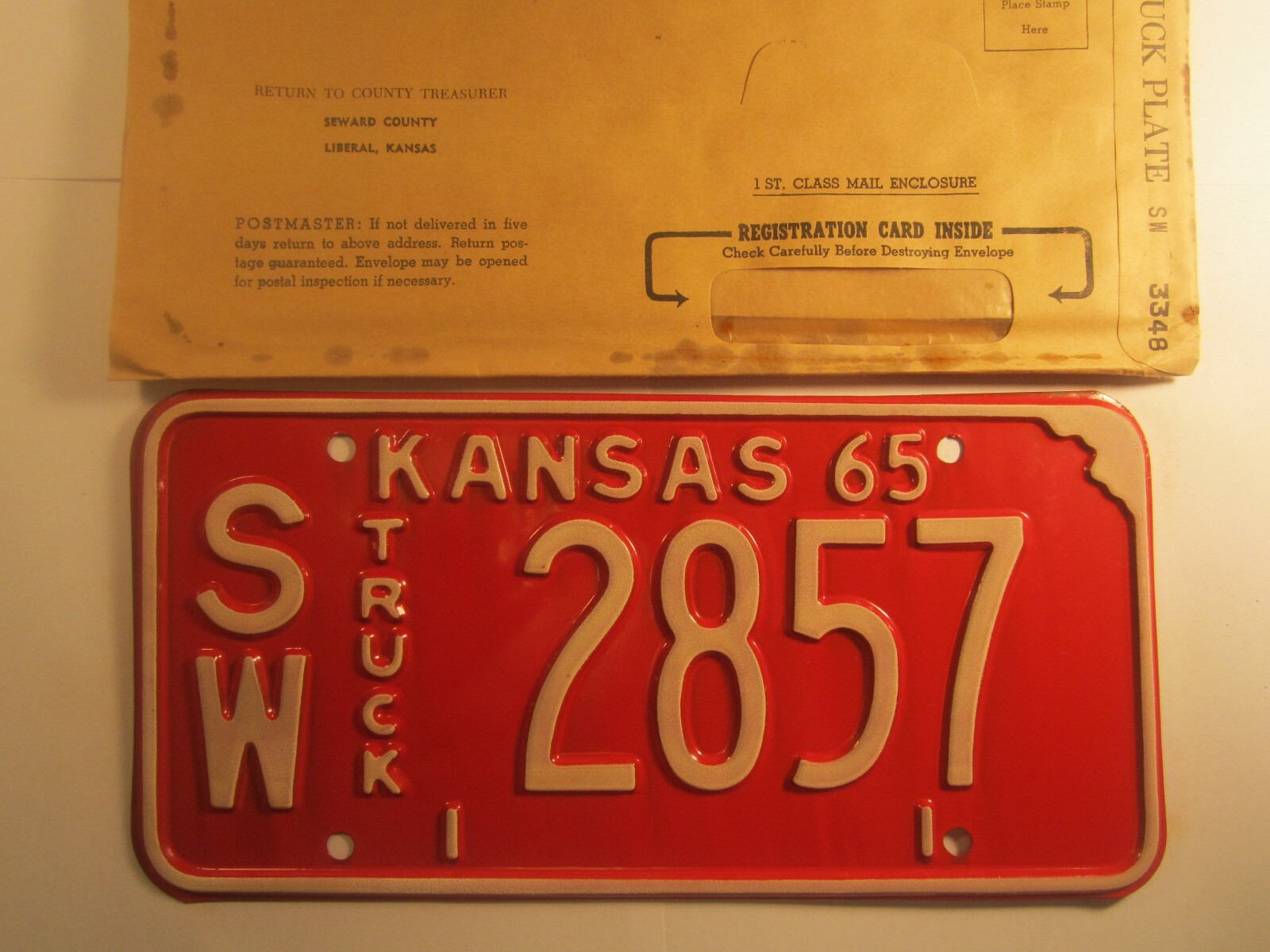 *Unused* LICENSE PLATE Truck Tag 1965 KANSAS SW 2857 Seward County ...