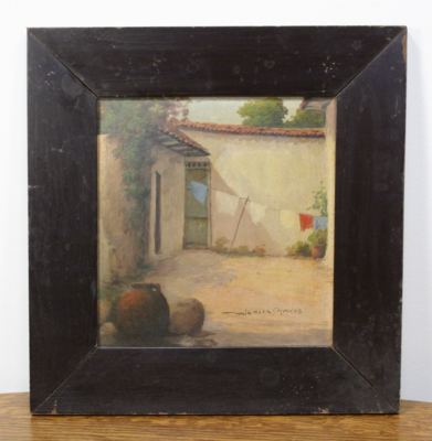 Signed VALENCIA CHAVES Oil Painting “Patio in Caracas” Venezuela 1942 ...