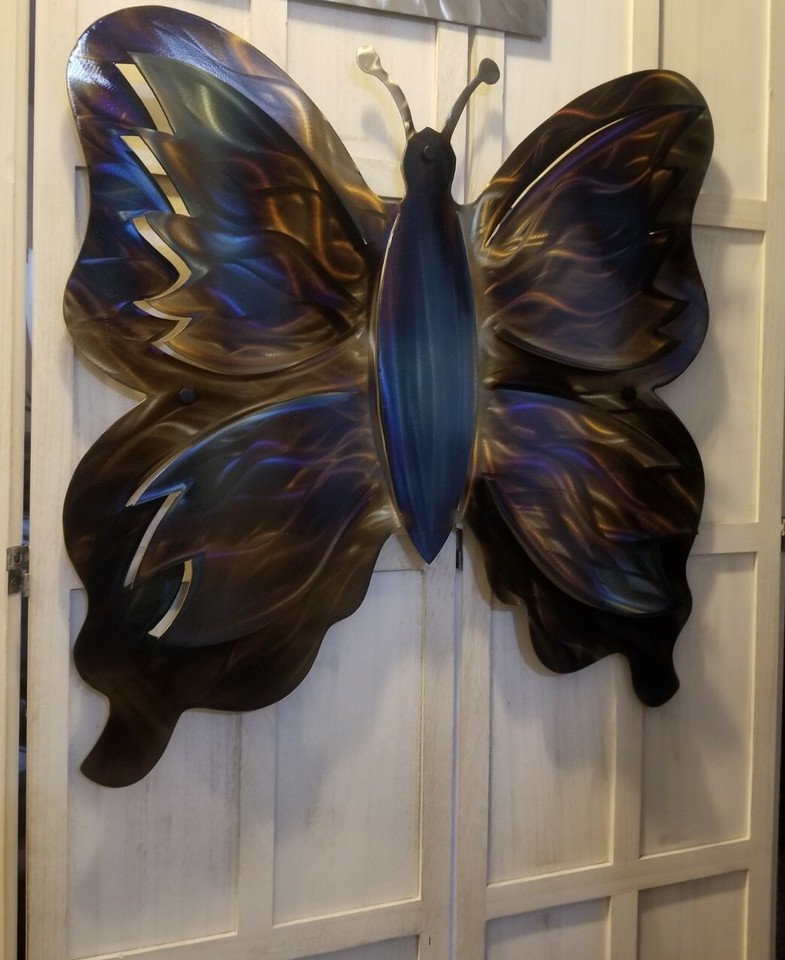 Colorful Metal wall art butterfly sculpture decor outdoor garden porch ...