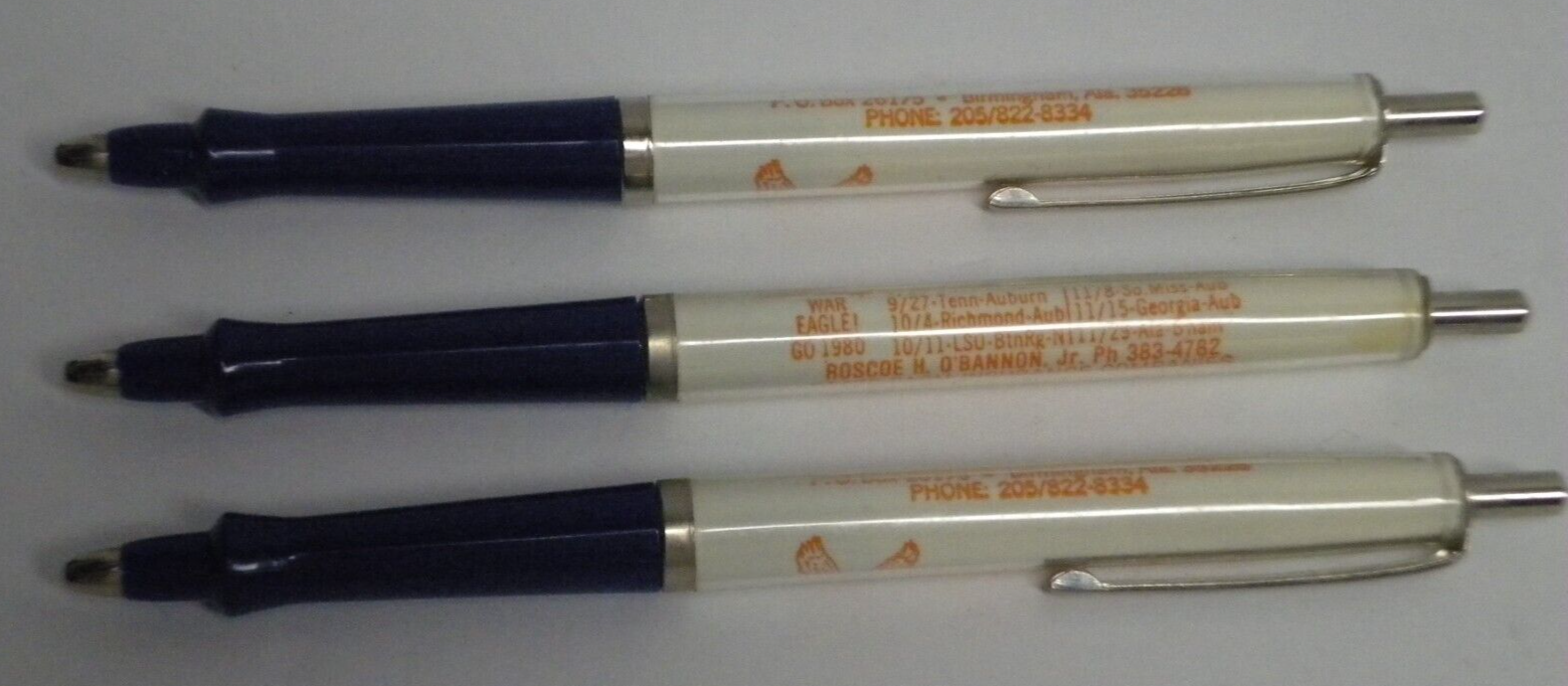 Lot of 3 Vintage 1980 Auburn Tigers Football Schedule Pens AU War Eagle ...