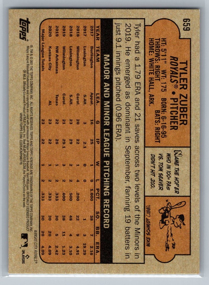 2021 Topps Heritage Baseball #659 Tyler Zuber RC Kansas City Royals | eBay