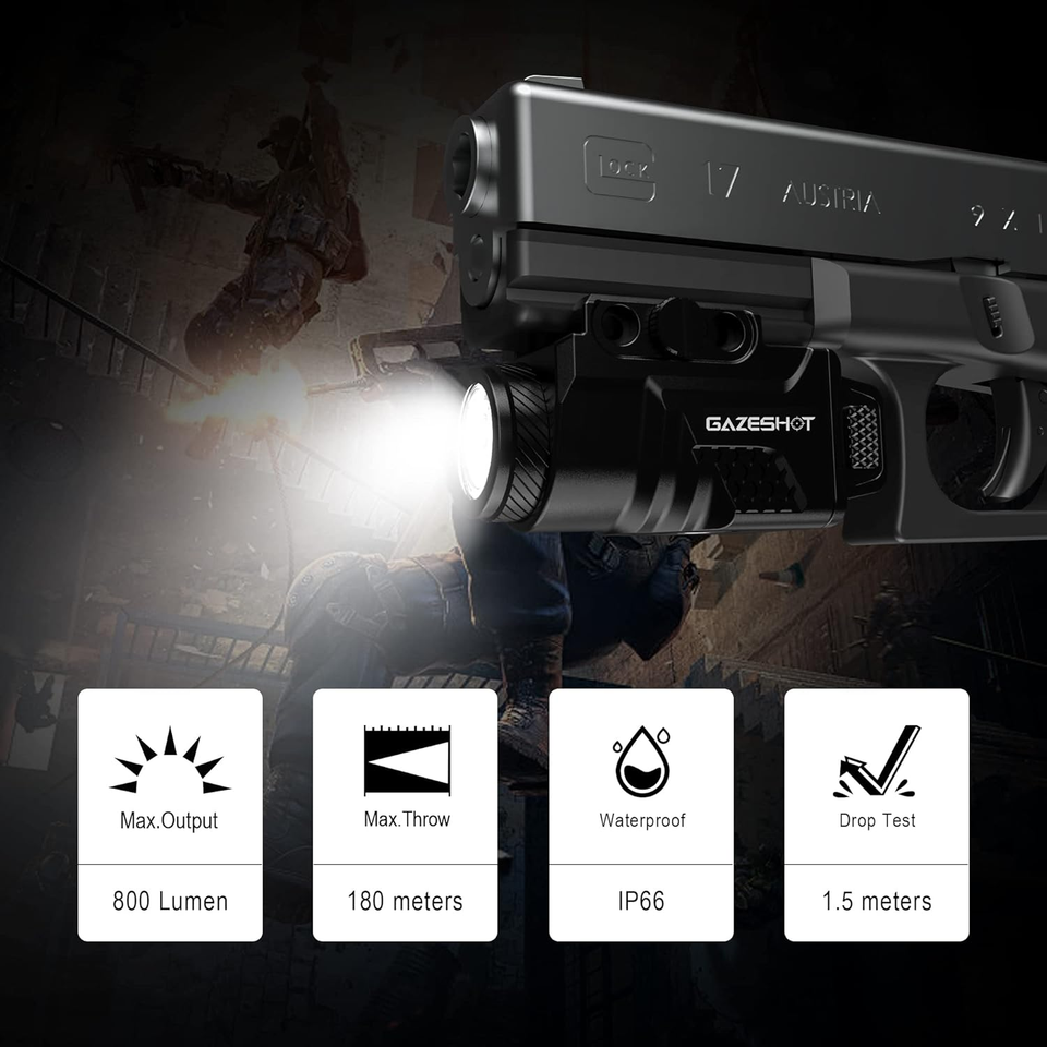 Pistol Light Tactical Flashlights Mini 800 Lumens Weapon Light ...