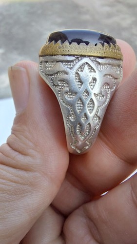 Yemeni Black AQEEQ Kabadi Akik Liver Agate handmade silver men women ...