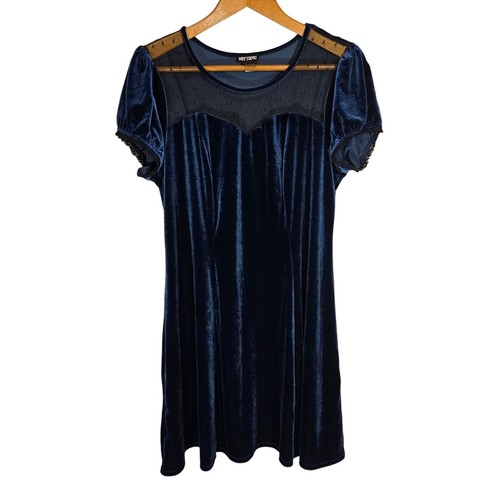Hot Topic Blue Velvet Swiss Dot Goth Sheer Plus Size Illusion Dress 1X ...