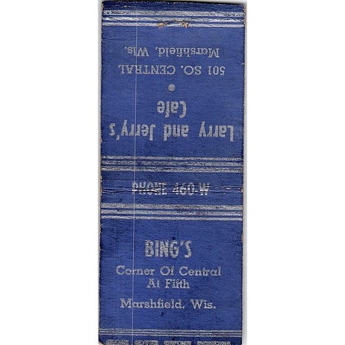 Bing's, Larry and Jerry's Cafe Marshfield WI Vintage Matchbook Cover ...