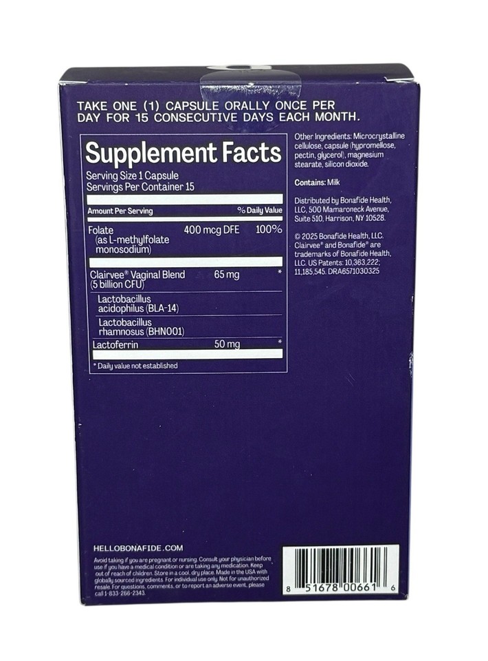 Bonafide Clairvee Vaginal Probiotic for Relief from Odor Itching ...