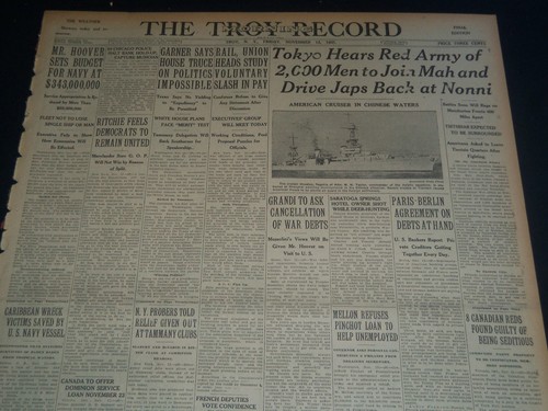 1931 NOV 13 TROY MORNING RECORD - 2000 MEN JOIN MAH TO DRIVE JAPS - NT ...
