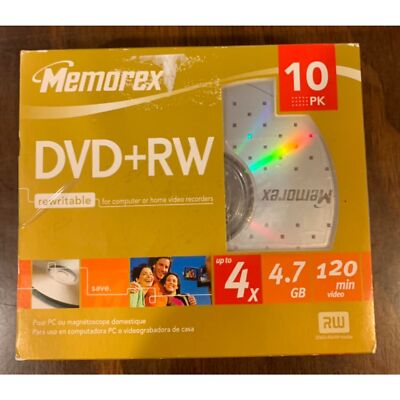 Memorex DVD+RW 10 Pack 4x4.7 GB 120 Min Blank Media Storage Brand New ...