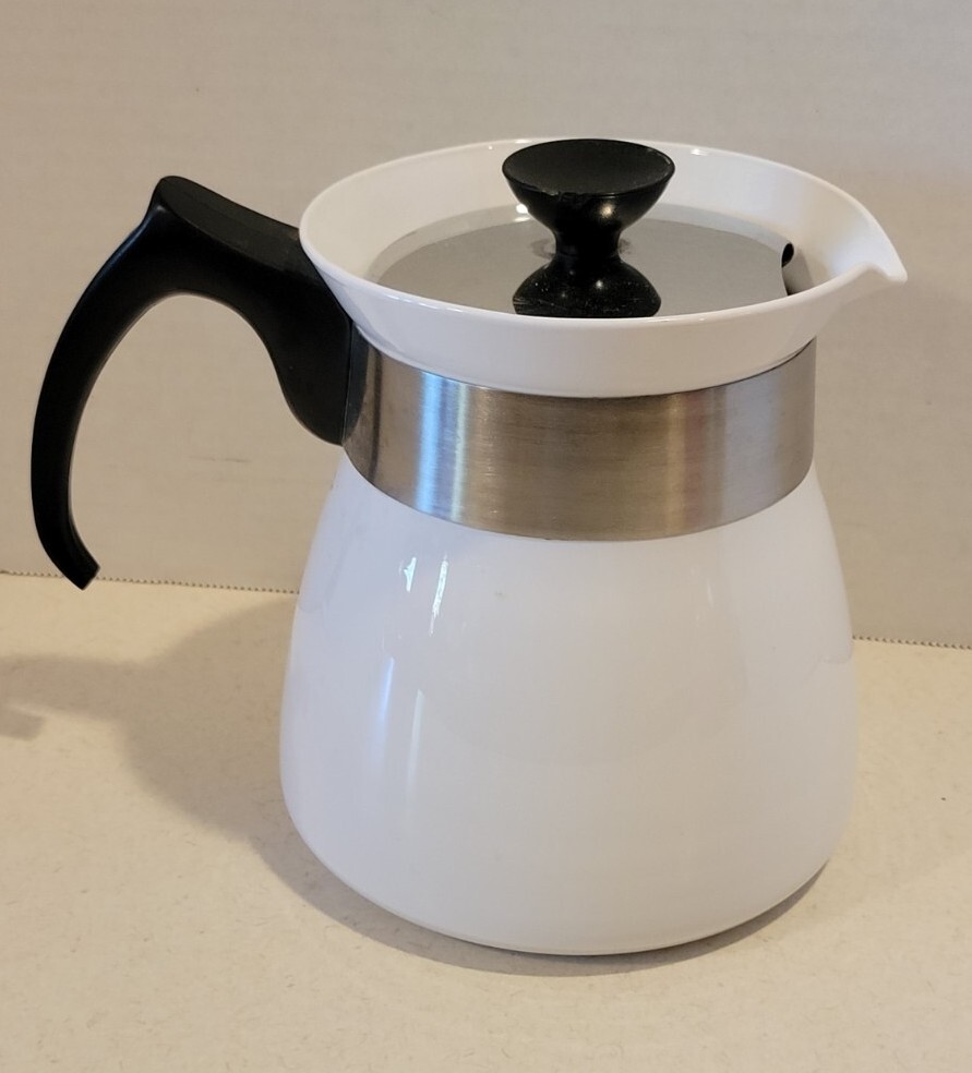 Corning Ware Cookmates TP-6 coffee tea kettle White w lid 6 Cup | eBay