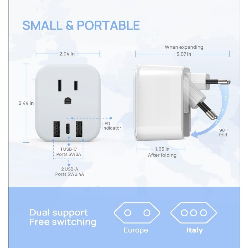European Travel Adapter International Type C Foldable Power Plug USB C ...
