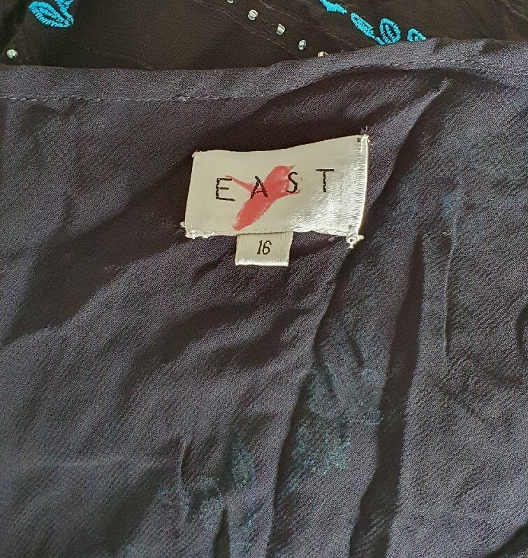 SALE ڿڰۣ EAST Black & Turquoise BEAD EMBROIDERED Bias Cut CHIFFON DRESS ...