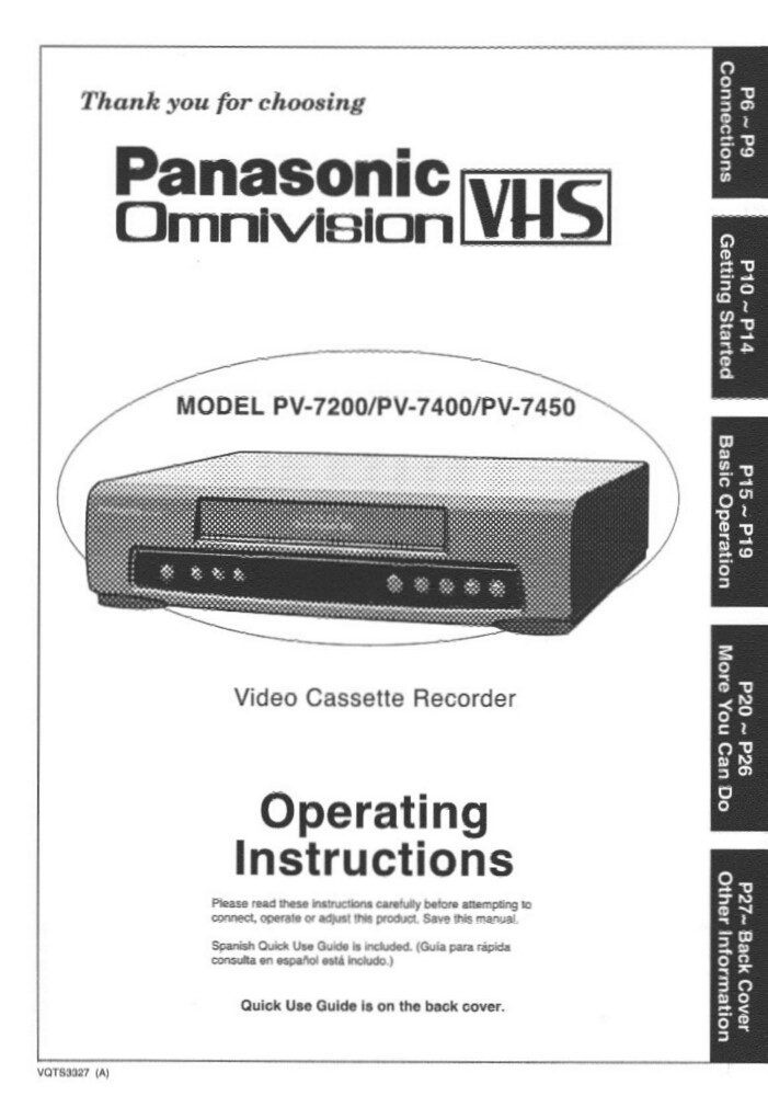 Panasonic PV-7200 PV-7400 PV-7450 VCR Owners Instruction Manual | eBay