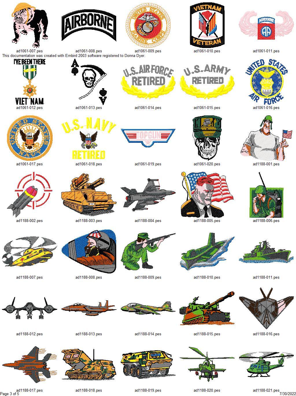 147 MILITARY COLLECTION MACHINE EMBROIDERY DESIGNS PES USB | eBay